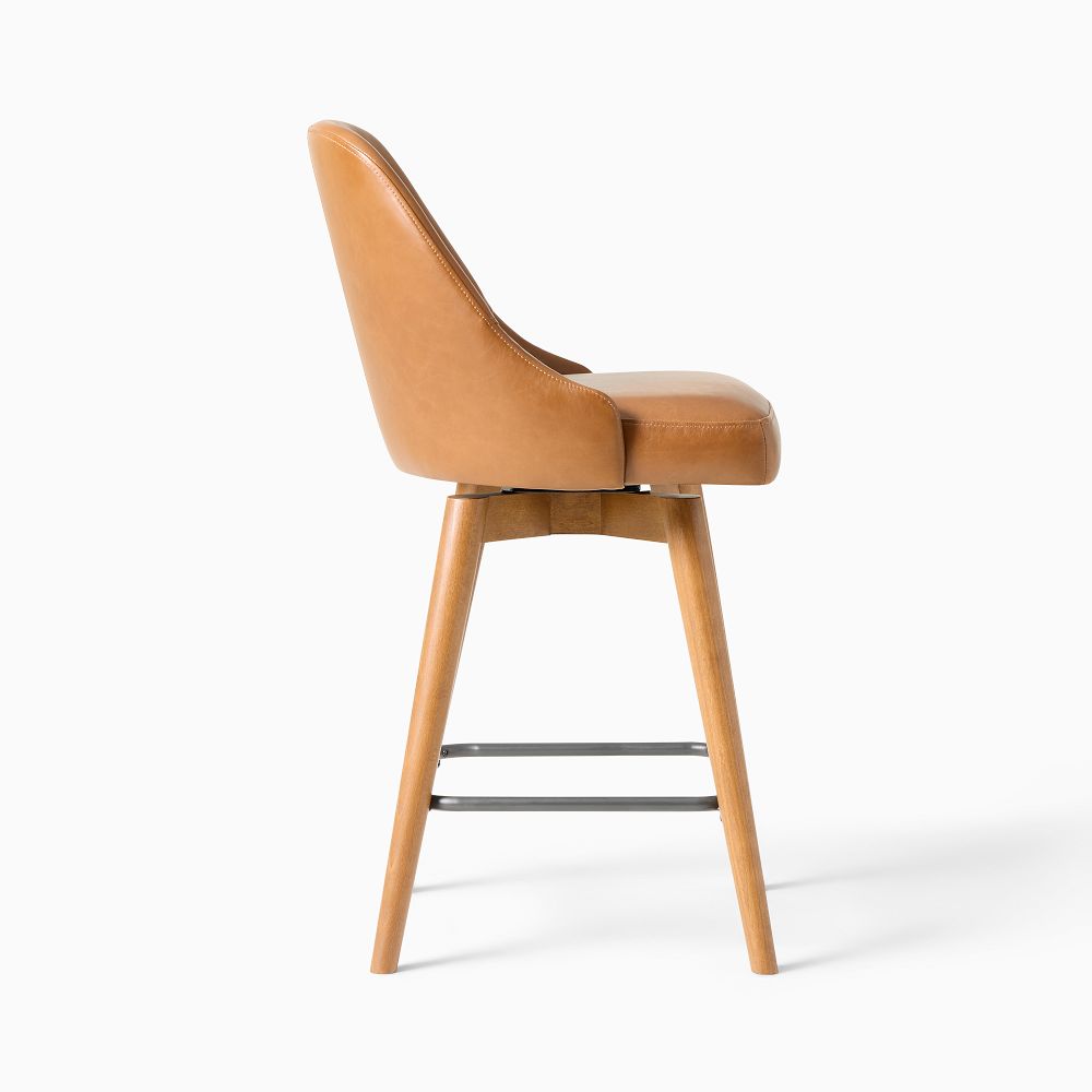 Mid-Century Leather Counter Stool - Wood Legs | West Elm