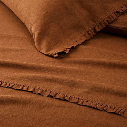 European Flax Linen Ruffle Sheet Set & Pillowcases | West Elm