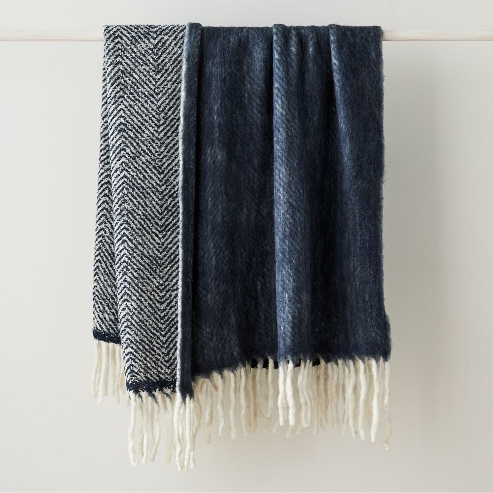 Brushed Herringbone Throw - Midnight | West Elm