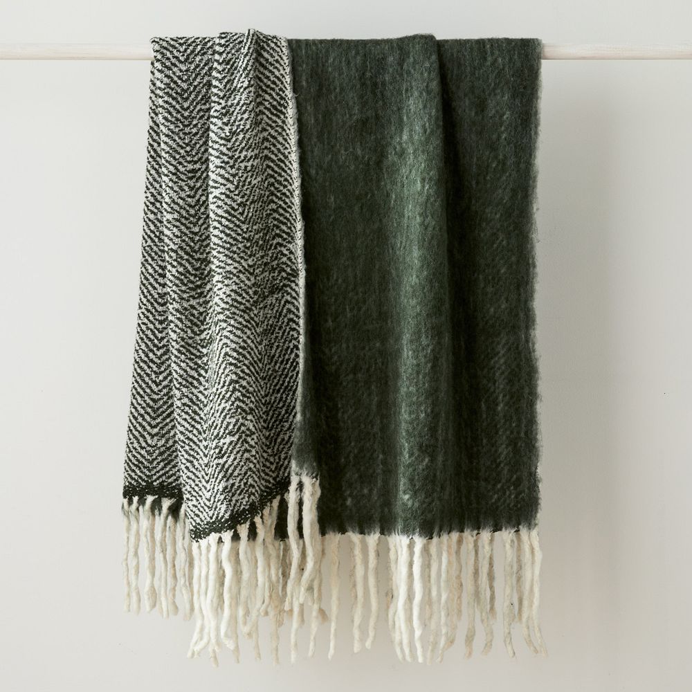 Brushed Herringbone Throw - Midnight | West Elm