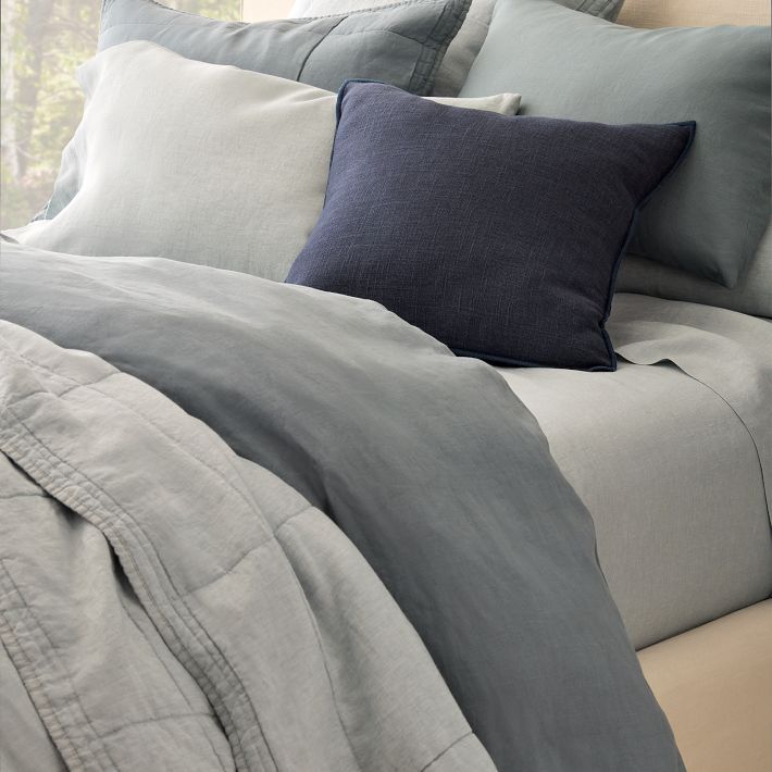 European Flax Linen Box Stitch Quilt & Shams | West Elm