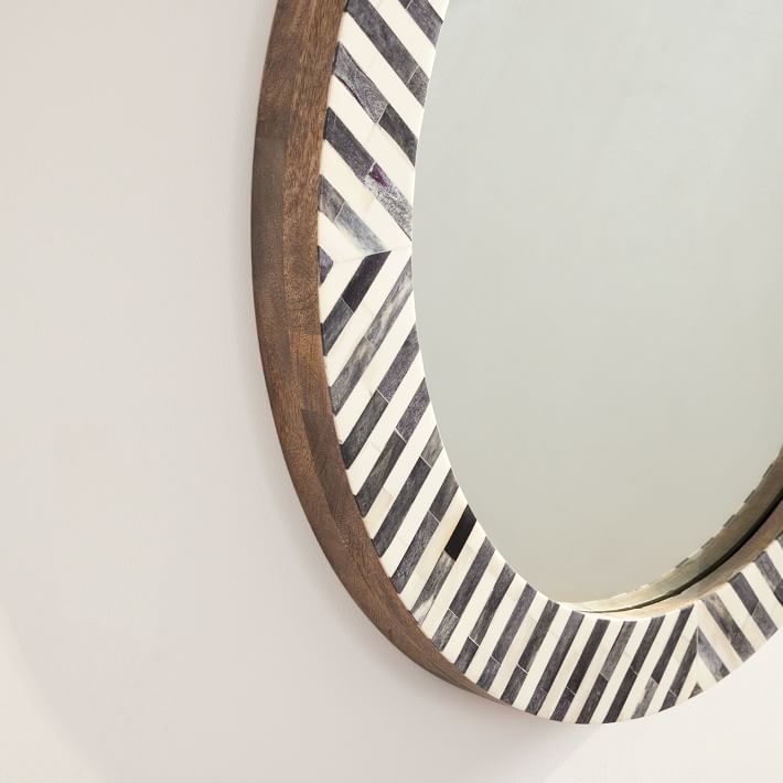 Parsons Gray Bone Inlay Round Mirror - 30" | West Elm