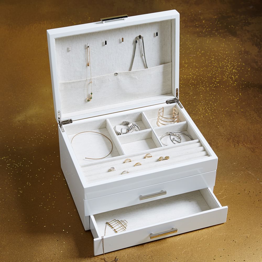 Mid-Century White Lacquer Jewelry Box - Grand | West Elm