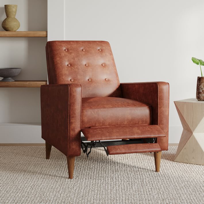 Rhys Mid-Century Leather Recliner | West Elm