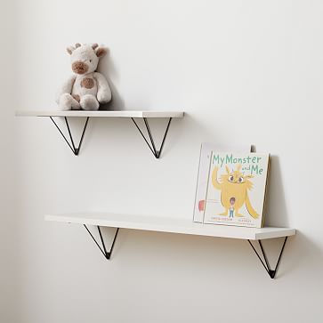 Linear White Lacquer Wall Shelves with Prism Brackets | West Elm