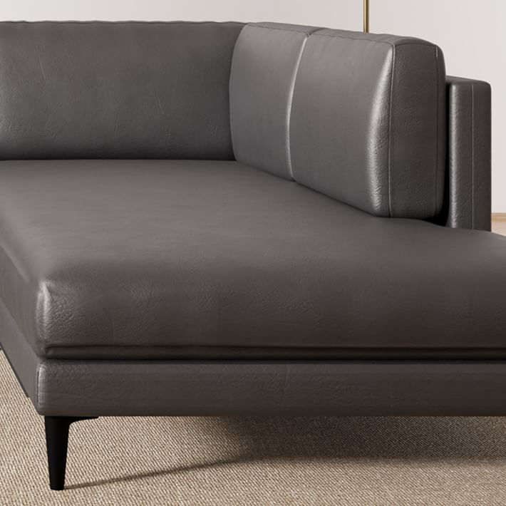 Anton Leather 2 Piece Terminal Chaise Sectional Metal Legs | Sofa With ...