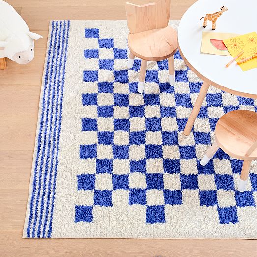 Soft Checkered Shag Washable Rug | West Elm