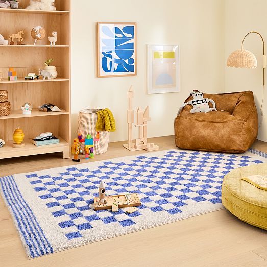 Soft Checkered Shag Washable Rug | West Elm