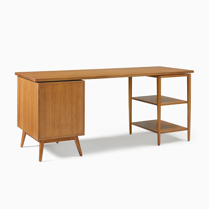 Mid-Century Modular Desk w/ File Cabinet & Shelves (70") | West Elm