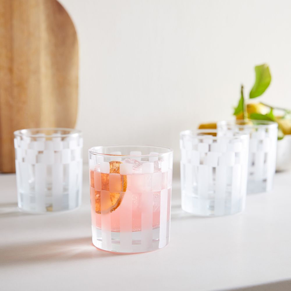 Checker Etched Double Old Fashioned Glasses | West Elm
