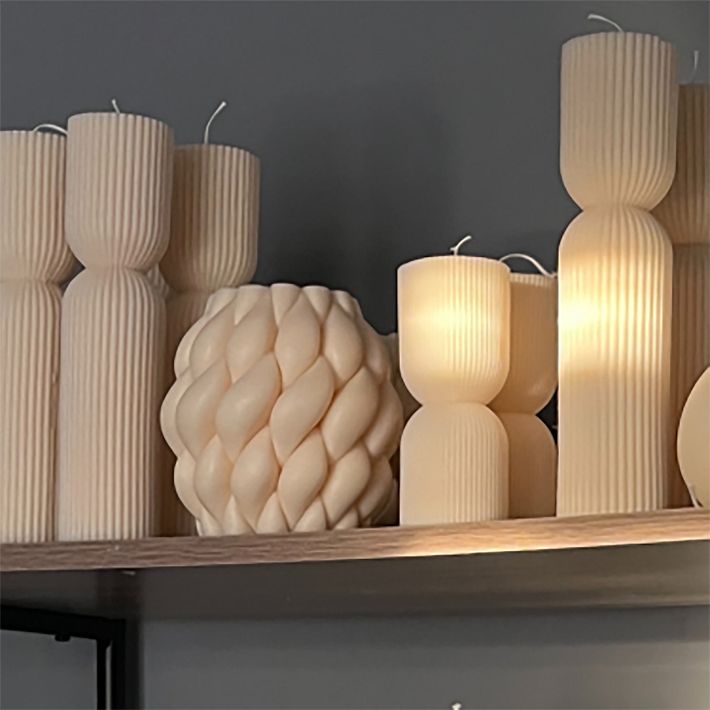 Aaram Lux Striped Column Candle | West Elm