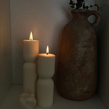 Aaram Lux Striped Column Candle | West Elm