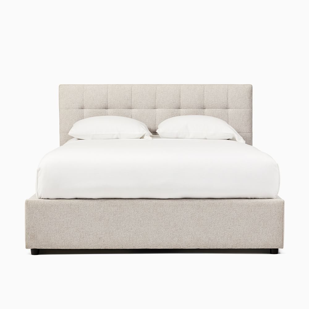 Emmett Tall Grid Tufting, Low Profile Bed, Queen, Twill, Dove, No-Show ...