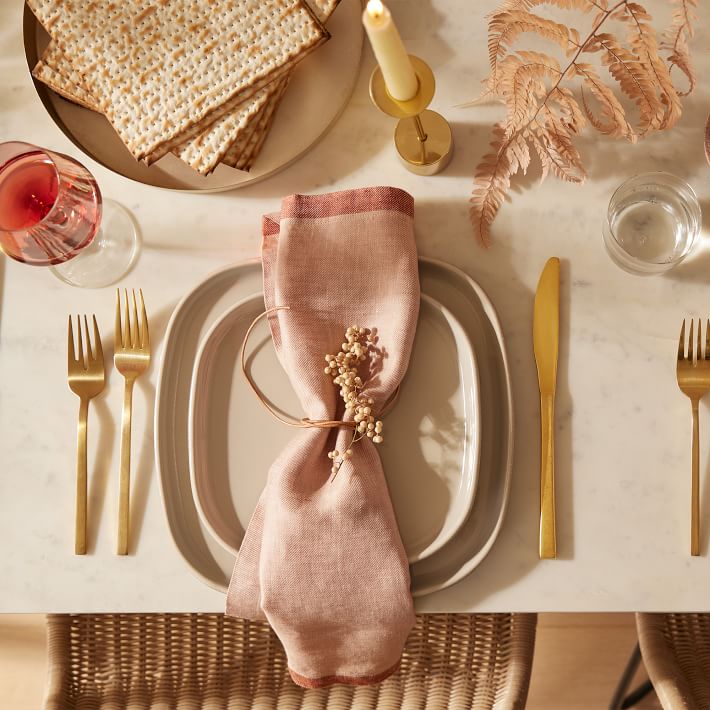 European Linen Contrast Border Napkins (Set of 4) | West Elm