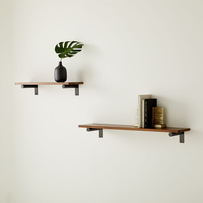 Linear Cool Walnut Wood Wall Shelves with Jordan Brackets | West Elm