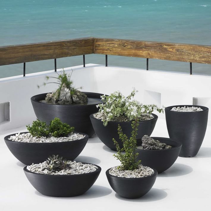 Lightweight Grooved Indoor/Outdoor Bowl Planters | West Elm