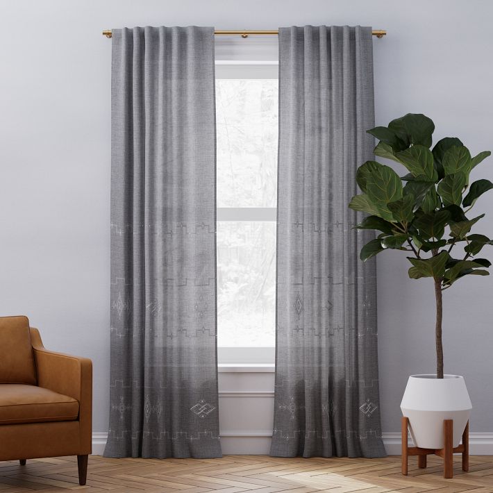 European Flax Linen Ladder Embroidered Curtain | West Elm