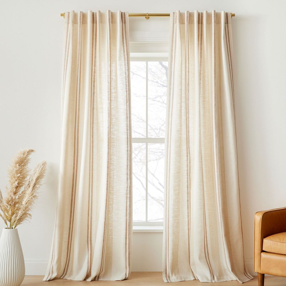 Textured Luxe Stripe Linen Curtain - Sand | West Elm