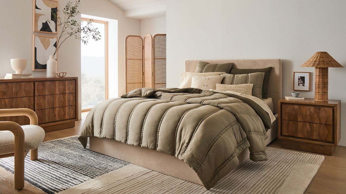 Emmett Tall Grid Tufting Low Profile Bed, Cal King, Performance Velvet ...