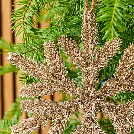 Gold Fluffy Glitter Snowflake Ornament | West Elm