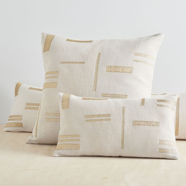 Embroidered Metallic Blocks Oversized Lumbar Pillow Cover | West Elm