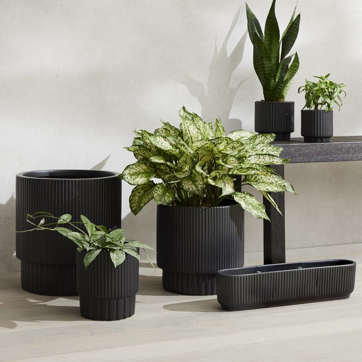 Fluted Ceramic Indoor/Outdoor Planters | West Elm