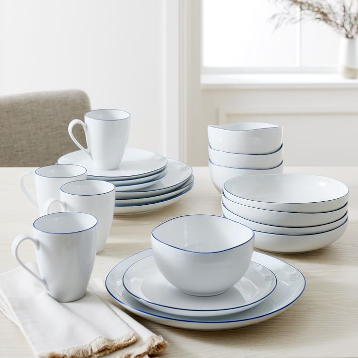 Organic Rimmed Porcelain Low Bowl - True Blue | West Elm