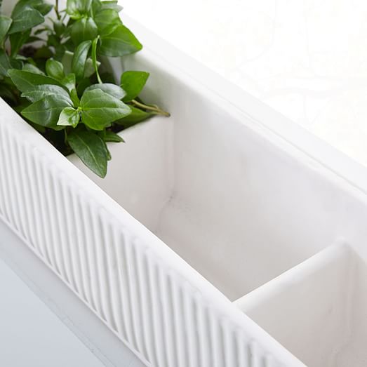 Fluted Ceramic Indoor/Outdoor Windowsill Planter - White | West Elm