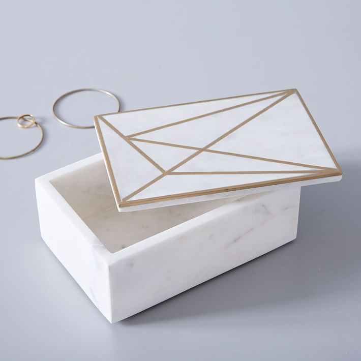 Brass Inlay Marble Box - Rectangle, Jewelry Organization | West Elm