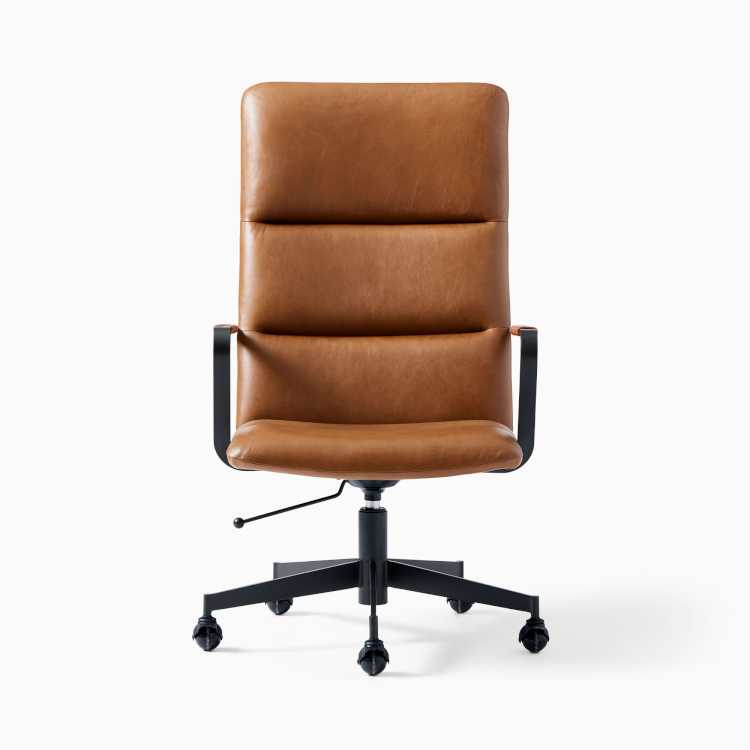 Cooper Mid-Century High-Back Leather Swivel Office Chair | West Elm