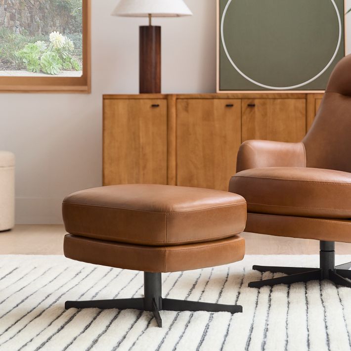 Viv Leather High-Back Swivel Chair Ottoman | West Elm