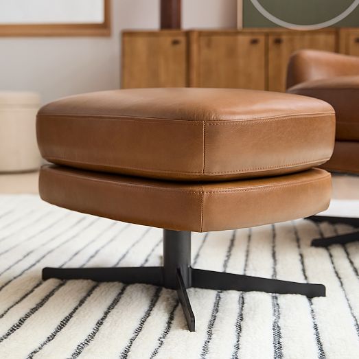 Viv Leather High-Back Swivel Chair Ottoman | West Elm