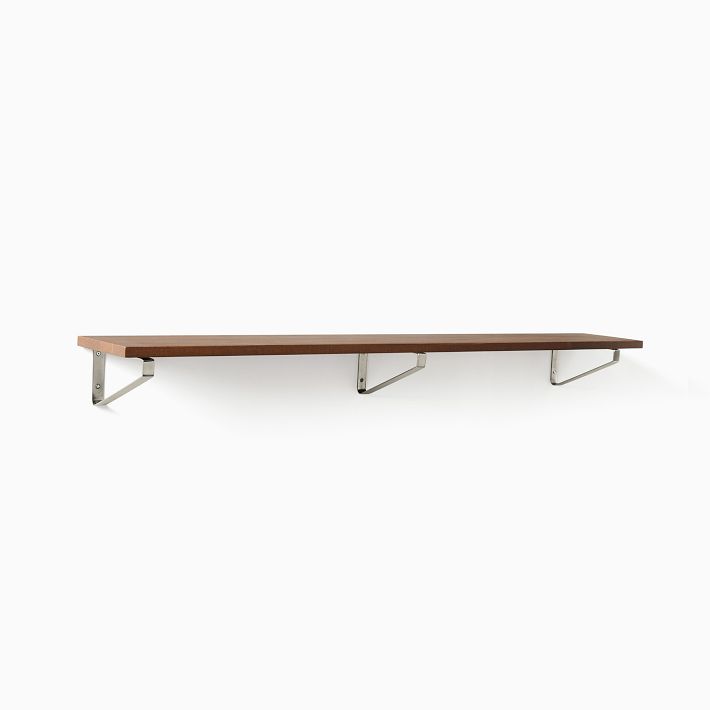 Linear Cool Walnut Wood Wall Shelves with Fairfax Brackets | West Elm