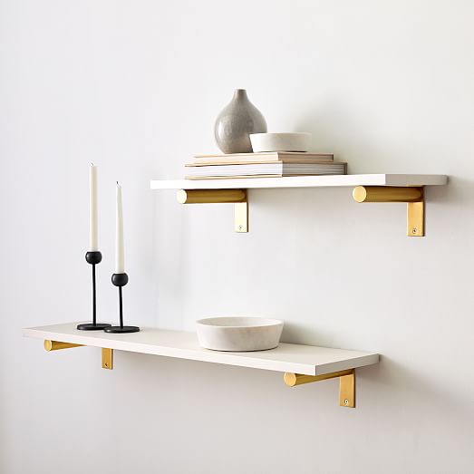 Linear White Lacquer Wall Shelves with Jordan Brackets | West Elm