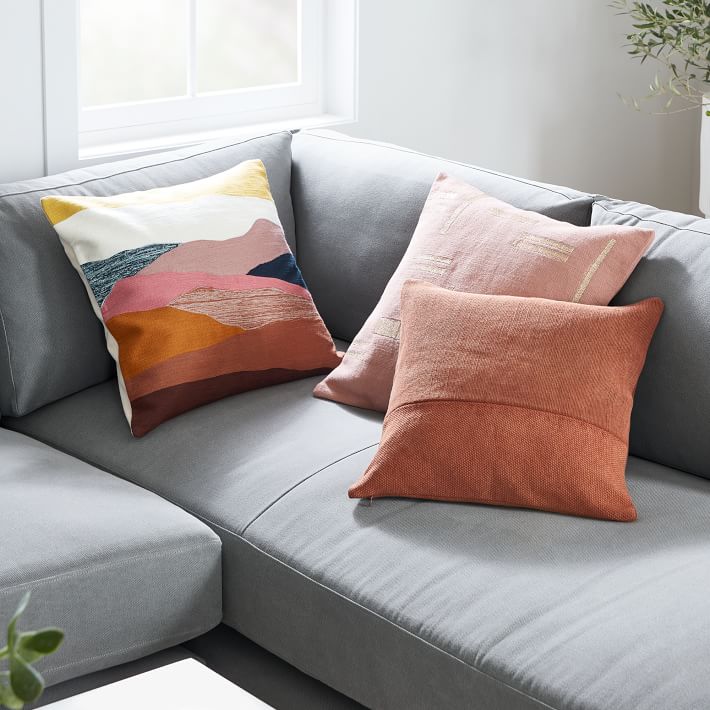 Embroidered Metallic Blocks Pillow Cover | West Elm