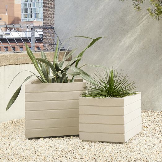 Grooved Linear Ficonstone Indoor/Outdoor Planters | West Elm