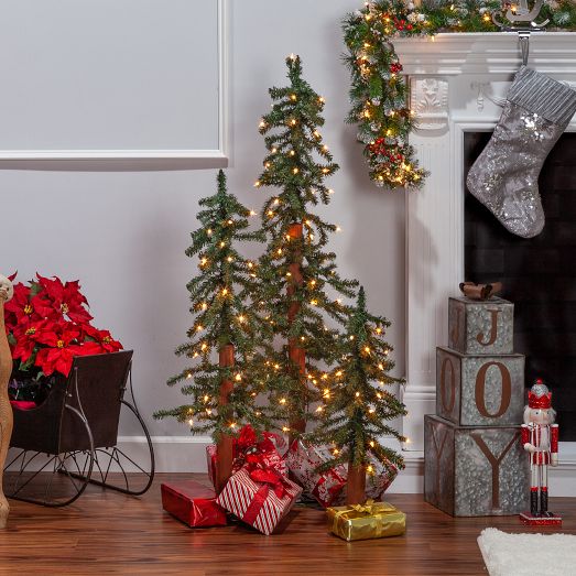 Pre-Lit Faux Alpine Trees (Set of 3) | West Elm