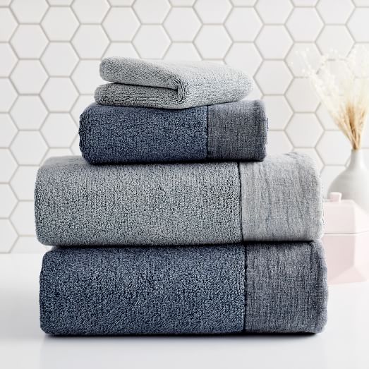 Stone Washed Linen Border Towels | West Elm
