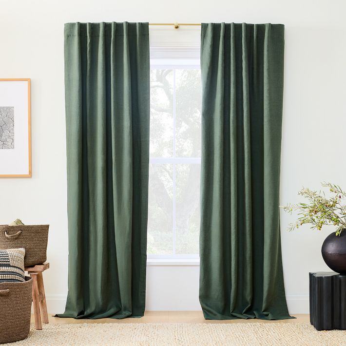 Open Box: Custom Size European Flax Linen Blackout Curtain - Olive ...