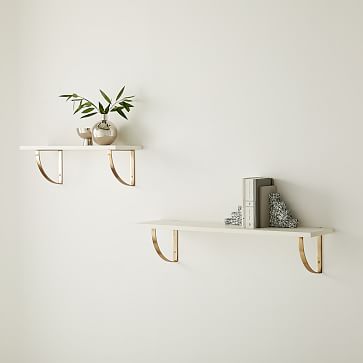 Linear White Lacquer Wall Shelves with Arch Brackets | West Elm