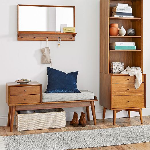Mid Century Storage Bench Acorn