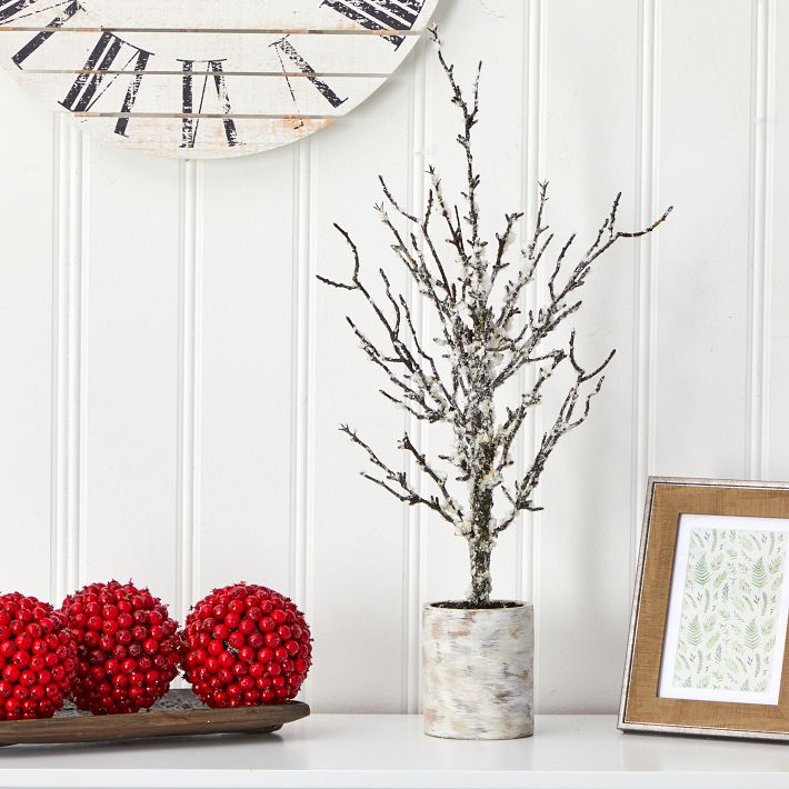 Faux Potted Flocked Twig Tree w/ Planter | West Elm