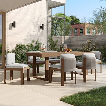 Portside Outdoor Dining Table (76.5"–96") & Porto Side Dining Chairs ...