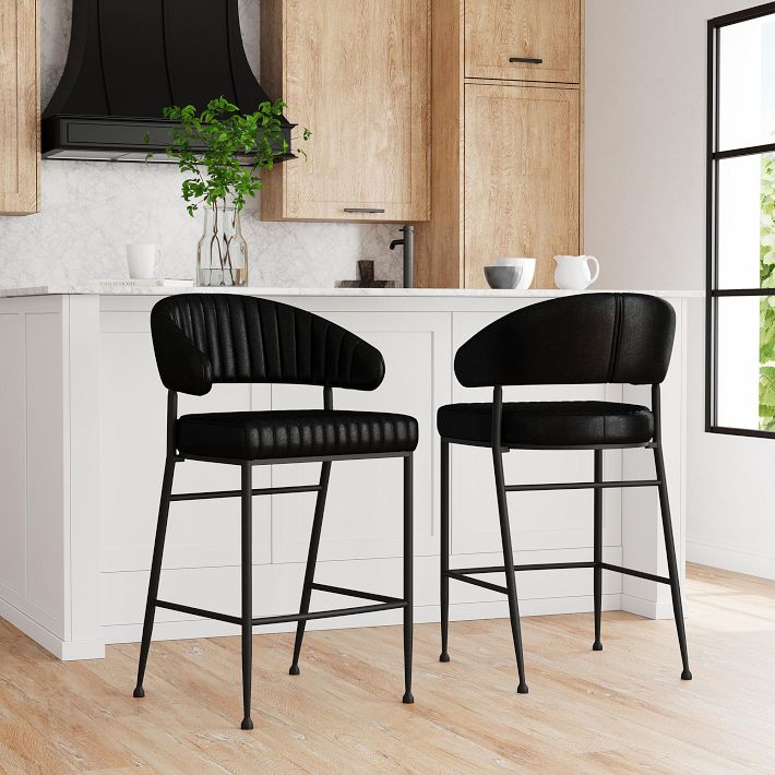 Amory Leather Channeled Bar & Counter Stools | West Elm