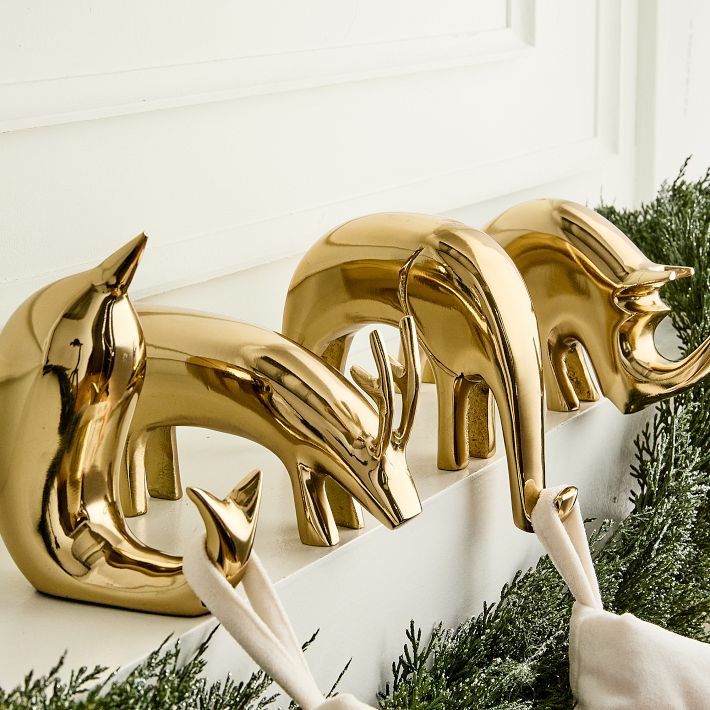 Mid-Century Brass Animal Stocking Holders | West Elm