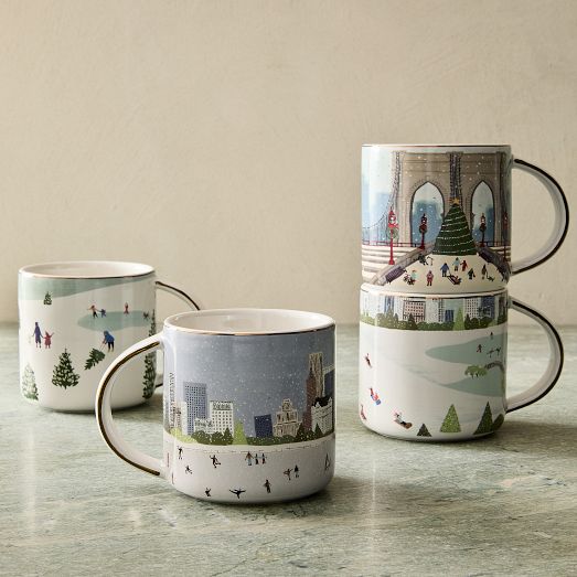 Nicole Cicak Winter Activities Ceramic Mug Sets | West Elm
