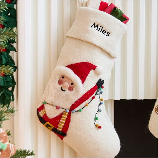 Santa w/ Lights Felt Stocking | West Elm