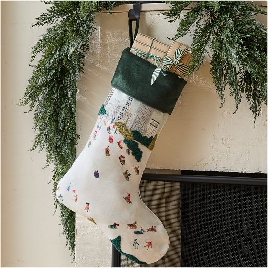 Embroidered Cotton Sledding Stocking | West Elm