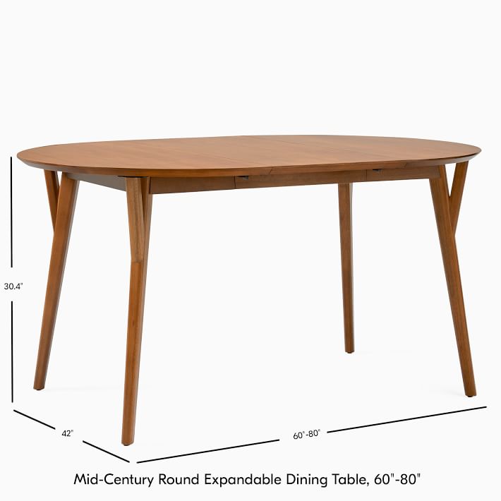 Mid Century Rounded Expandable Dining Table 42 80