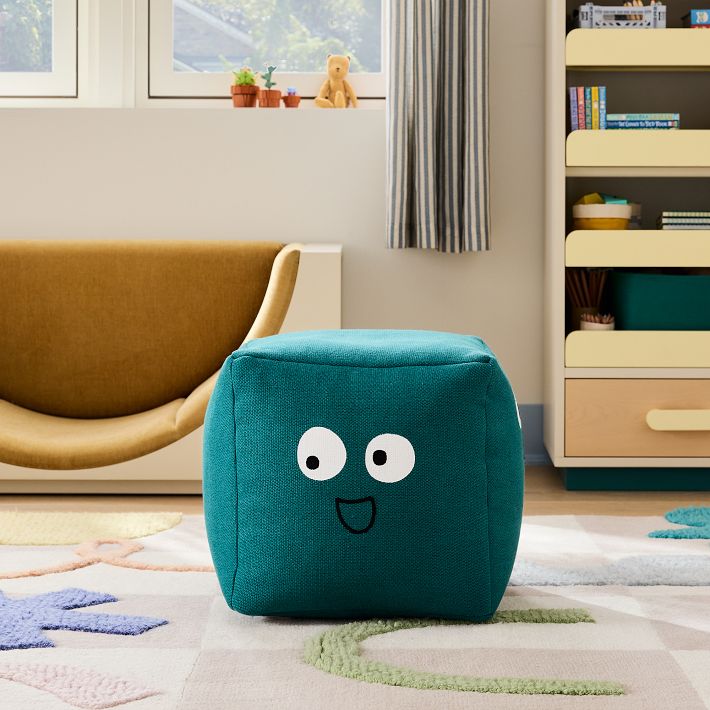 Eva Chen Smiling Face Cubed Pouf | West Elm